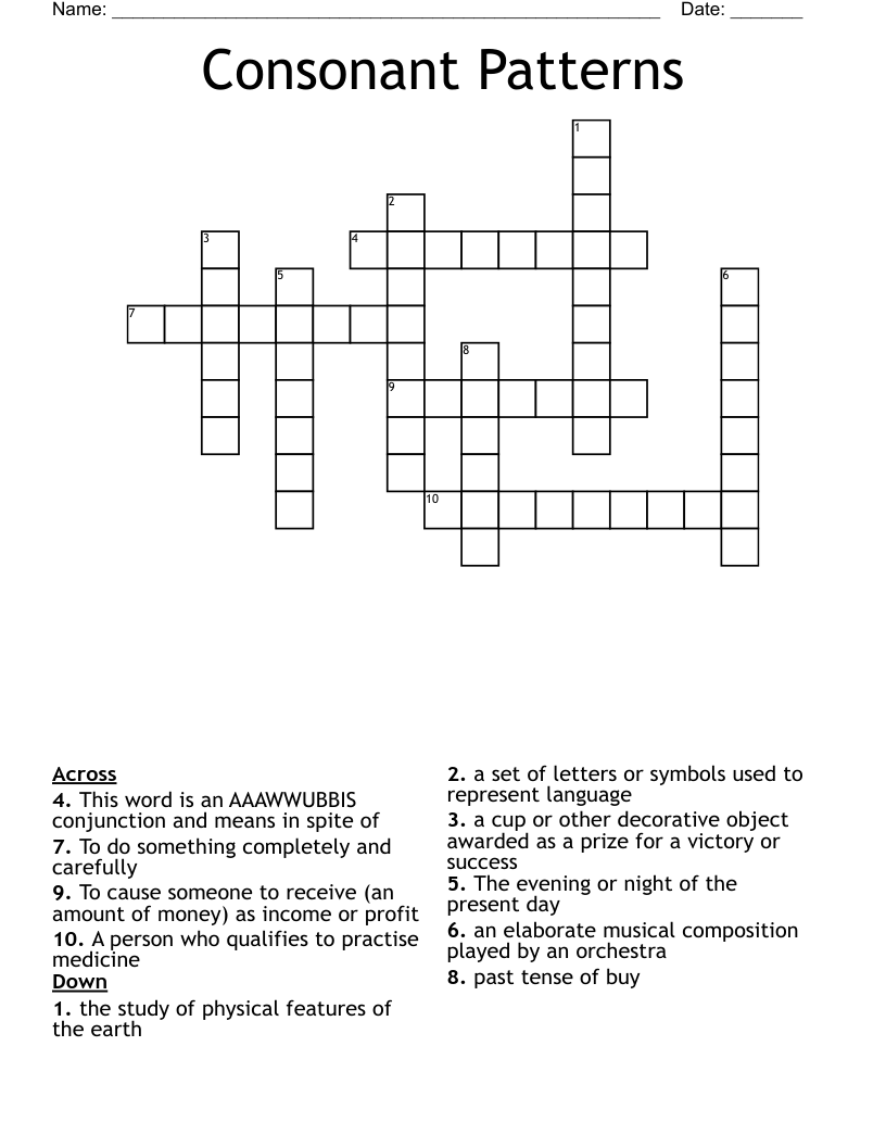 Consonant Patterns Crossword - WordMint