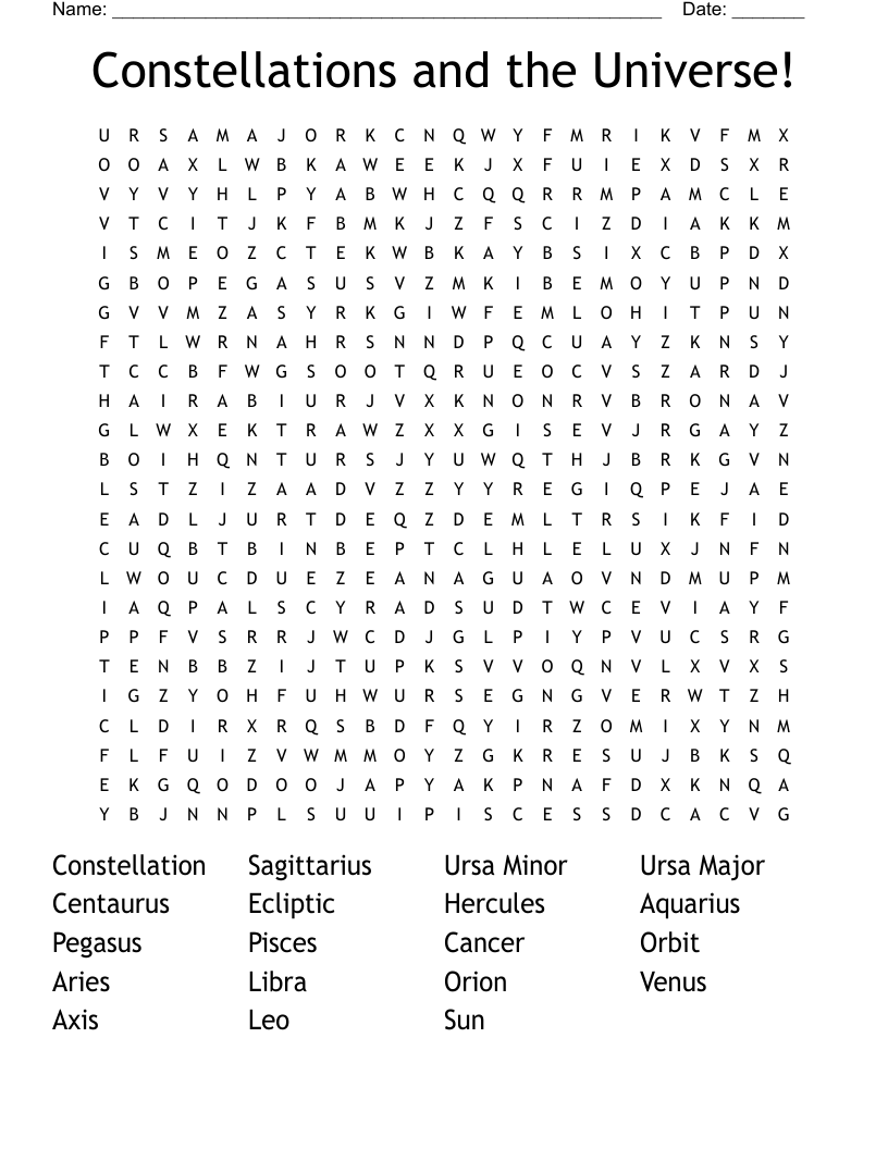 Constellations and the Universe! Word Search - WordMint