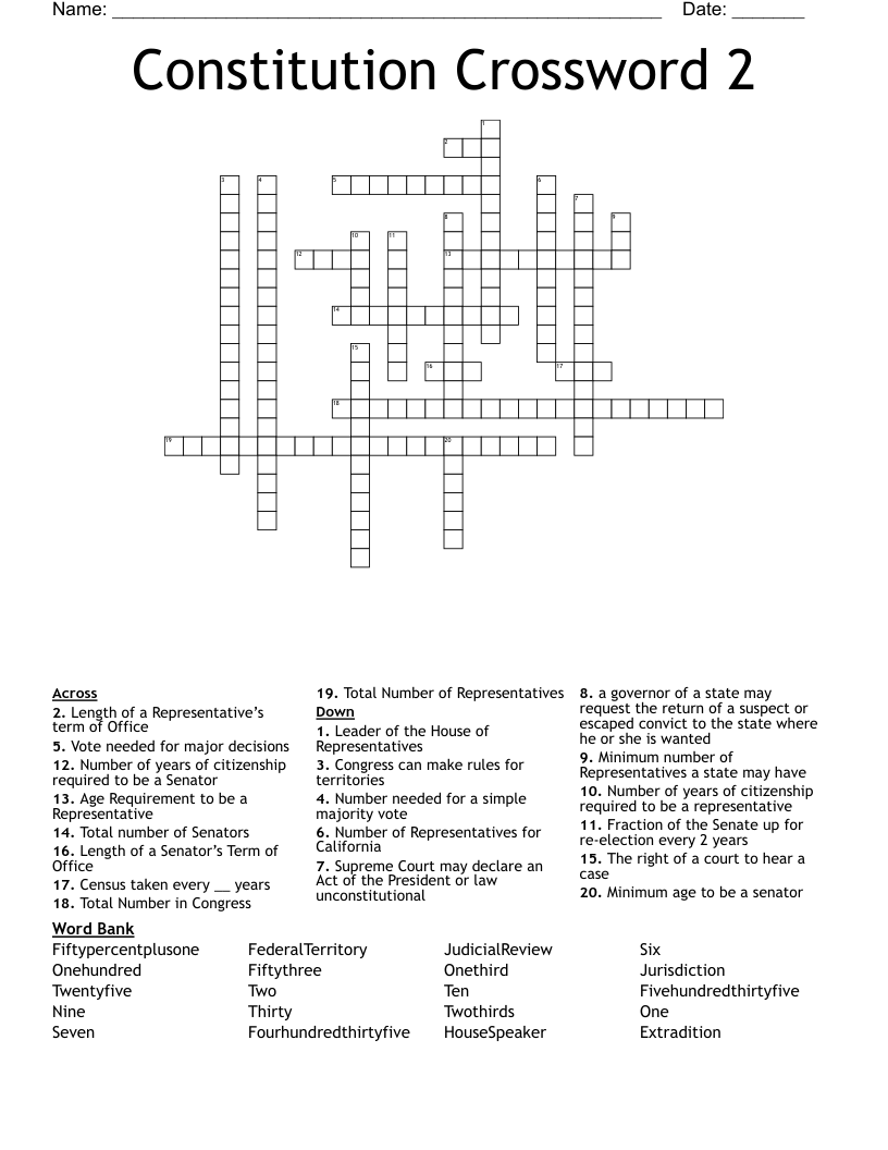 Constitution Crossword 2 - WordMint