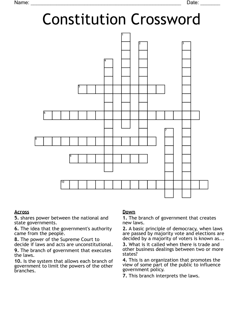 Constitution Crossword - WordMint