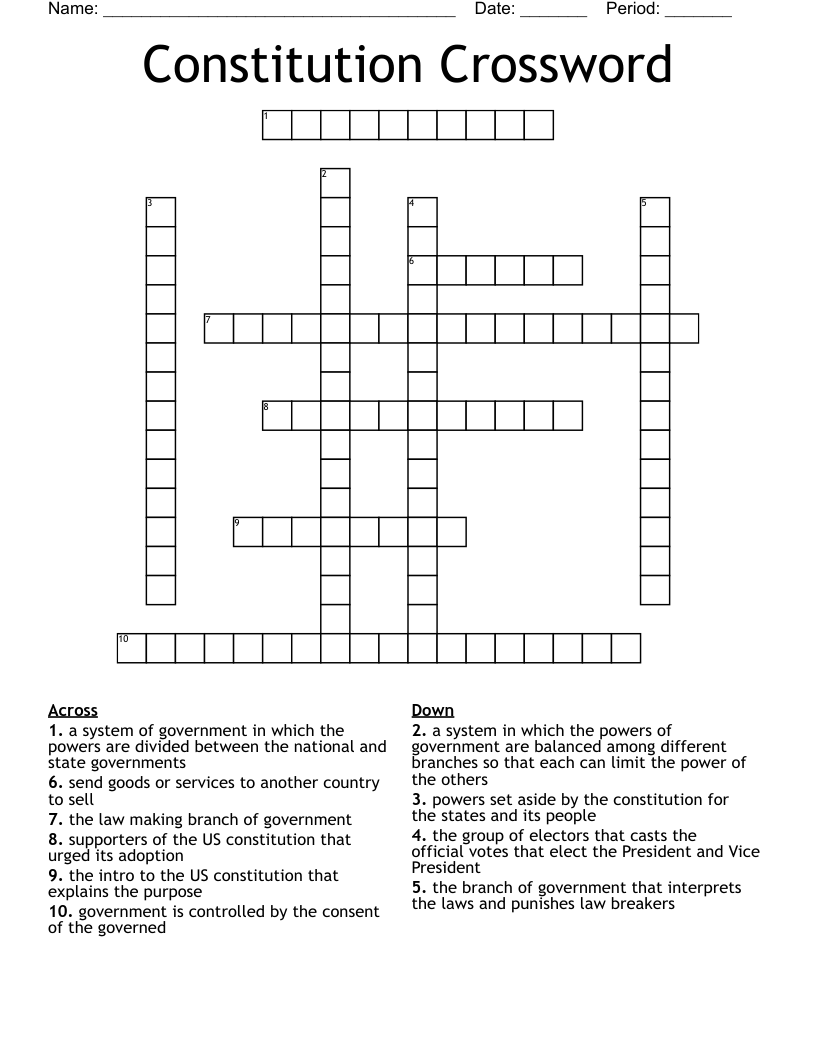Constitution Crossword - WordMint