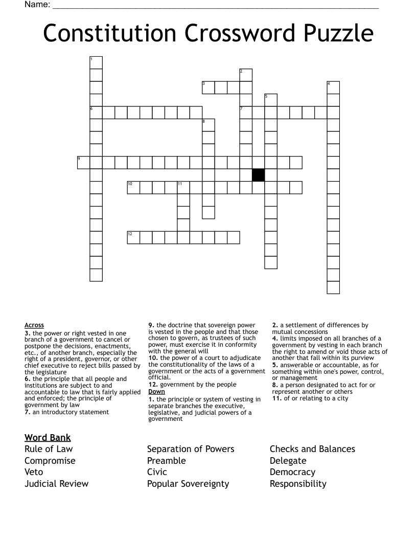 Constitution Crossword Puzzle - WordMint