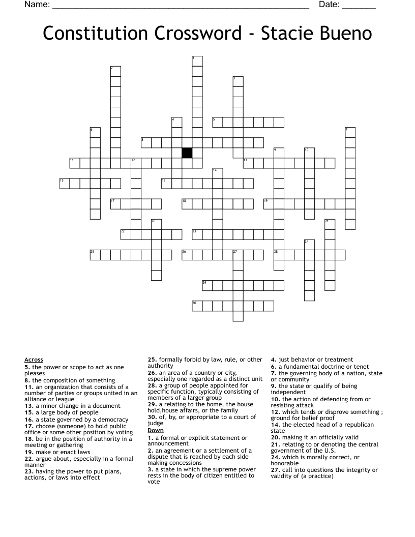 Constitution Crossword - Stacie Bueno - WordMint