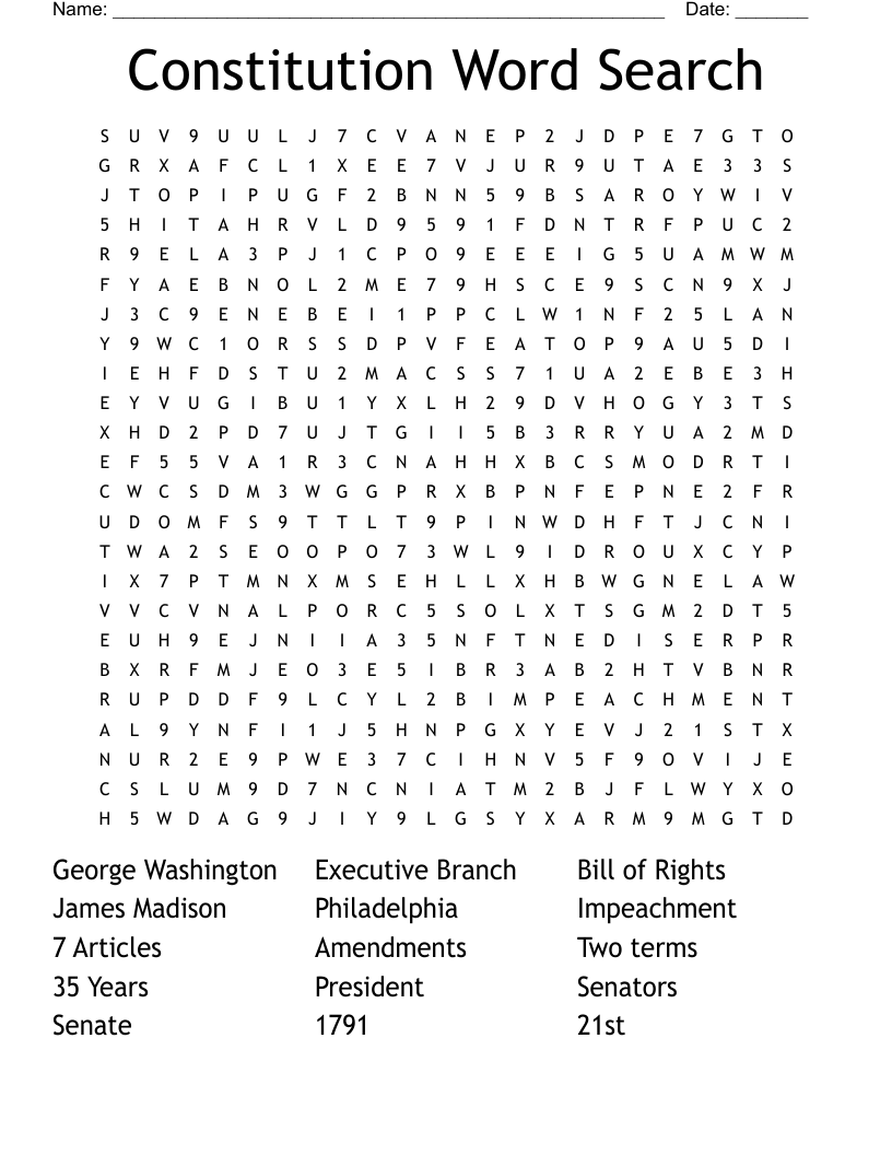 Constitution Word Search - WordMint