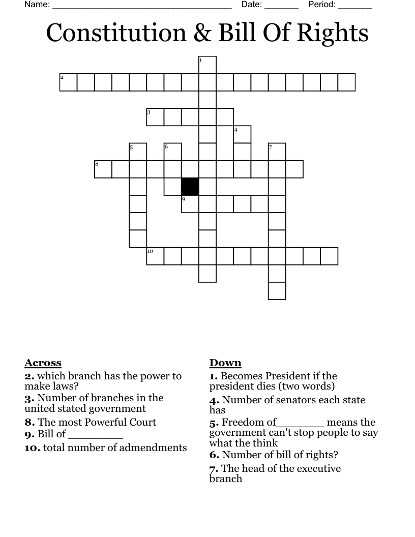 Constitution & Bill Of Rights Crossword - WordMint