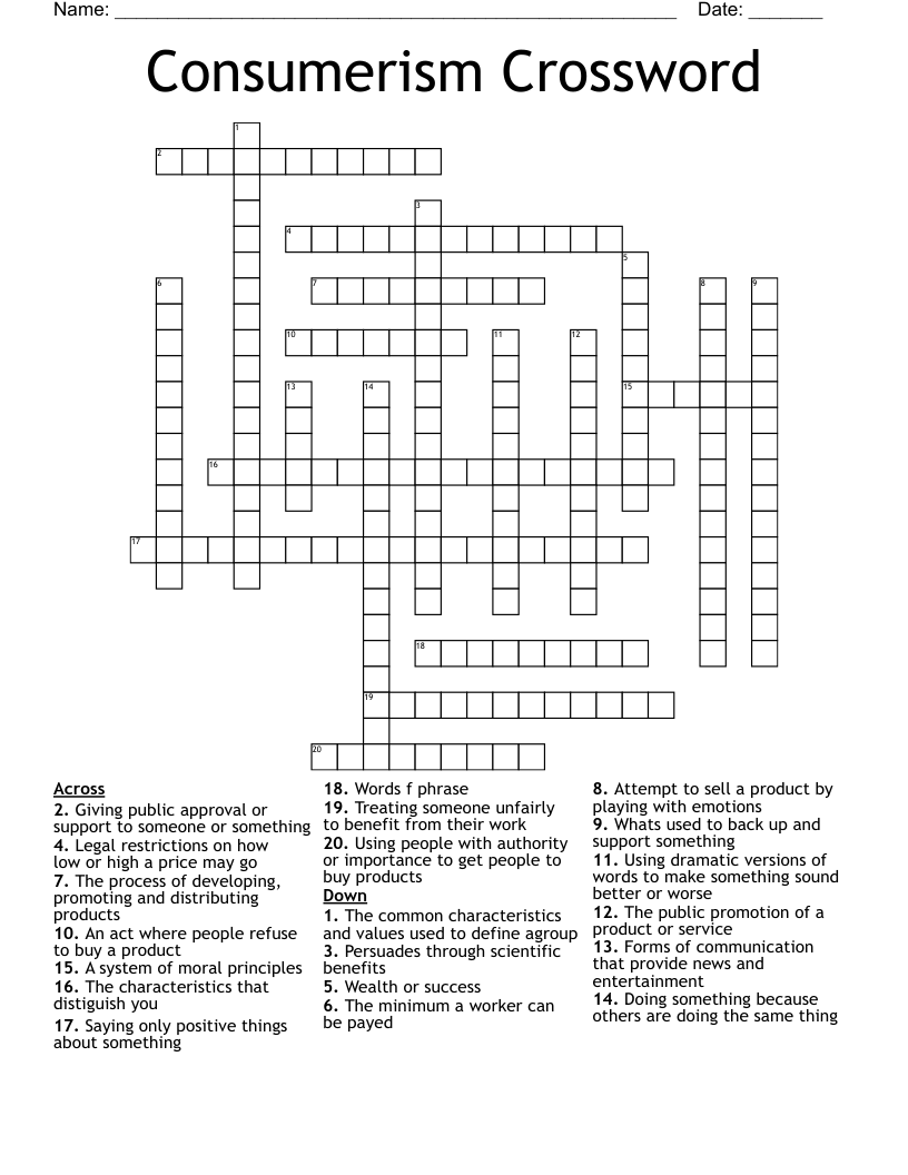 Consumerism Crossword - WordMint
