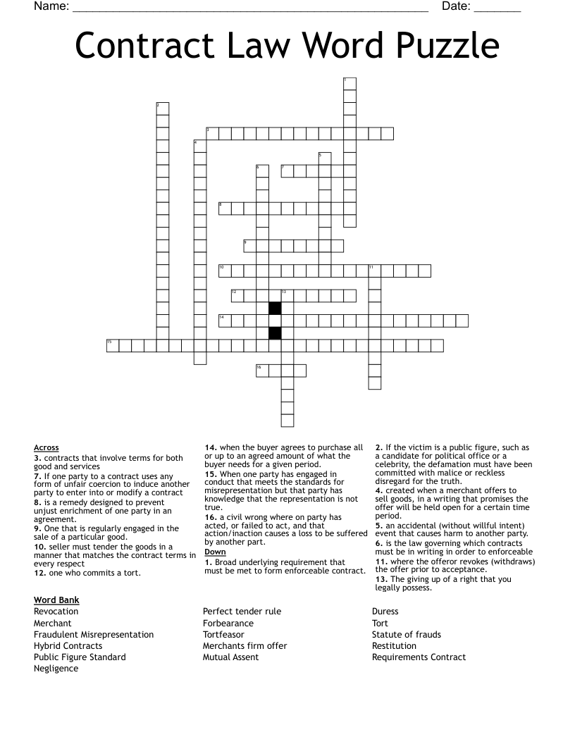 Contract Law Word Puzzle Crossword WordMint Contract Law Word Puzzle Crossword WordMint