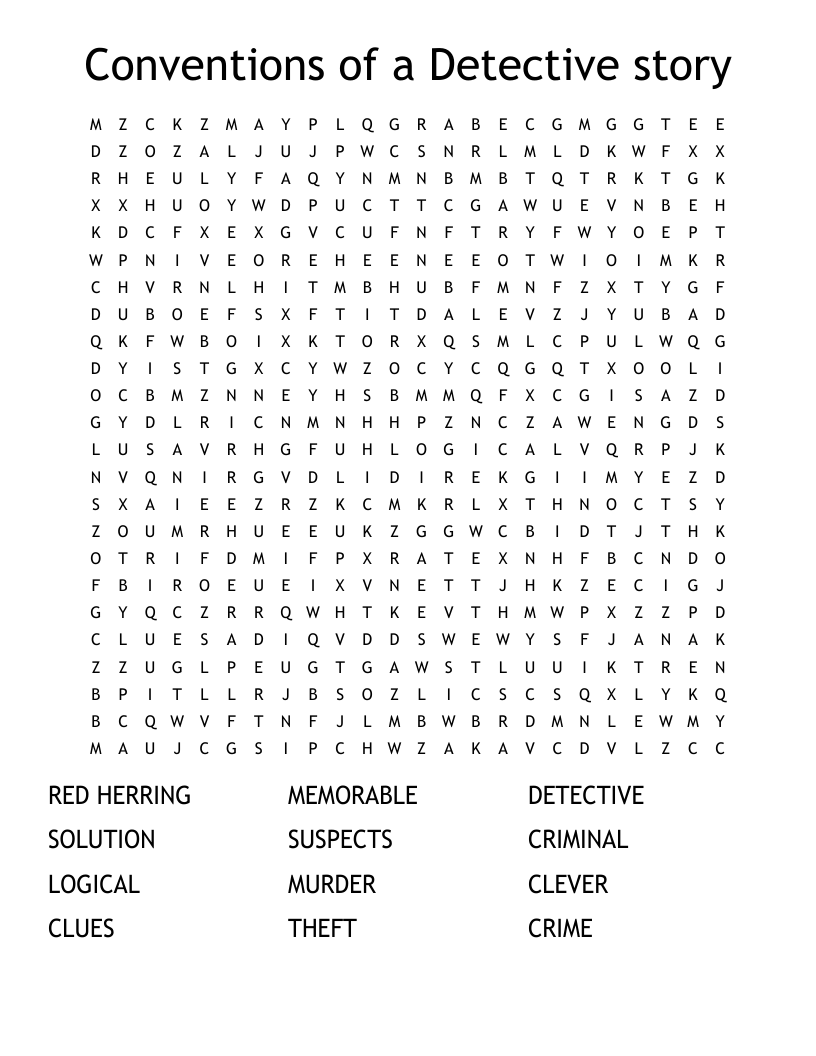 Conventions of a Detective story Word Search - WordMint