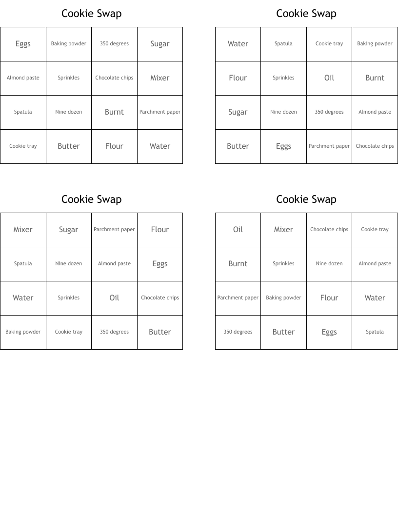 Cookie Swap Bingo Cards - WordMint