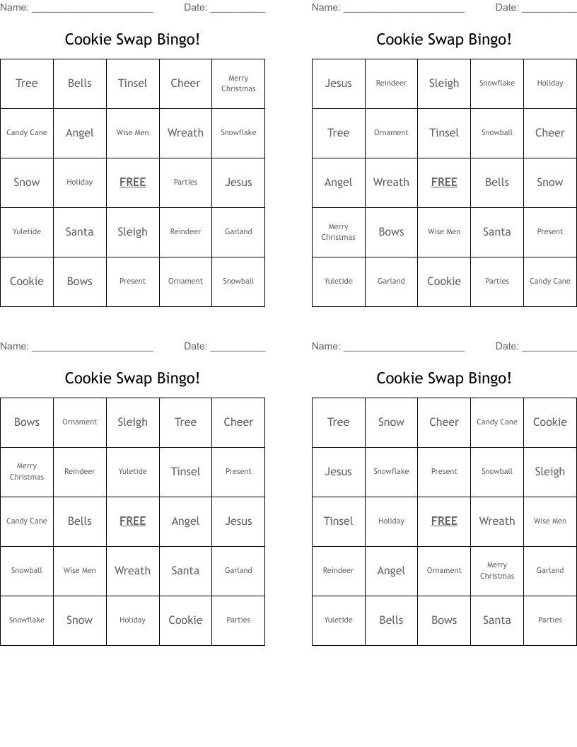 Cookie Swap Bingo! - WordMint