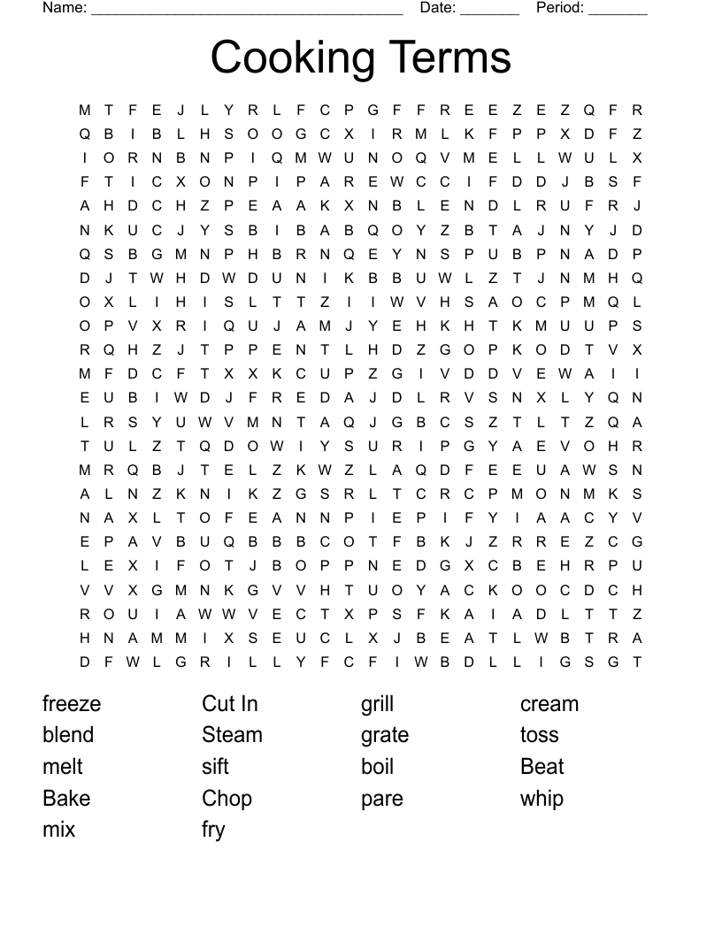 Cooking Terms Word Search WordMint