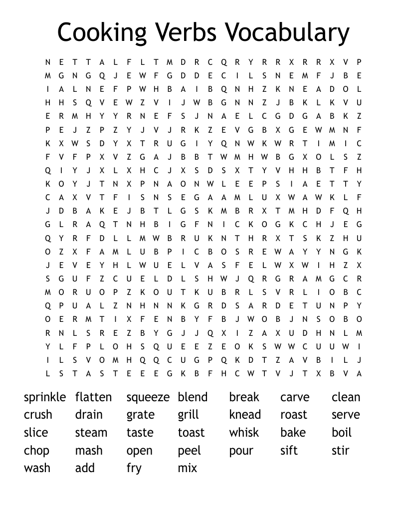 Kitchen Vocabulary Word Search WordMint