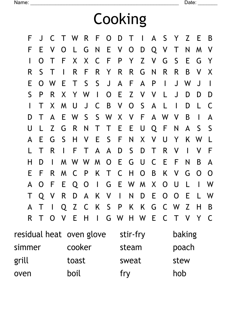 Cooking Word Search WordMint