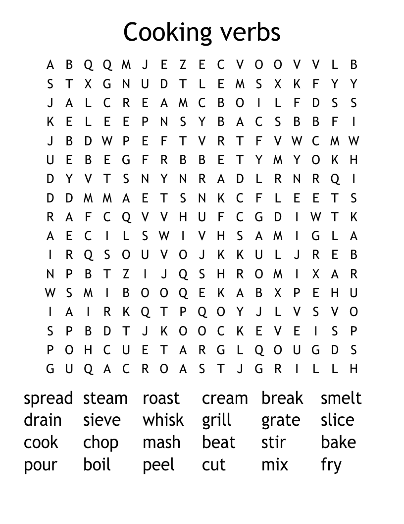 Cooking Verbs Word Search WordMint
