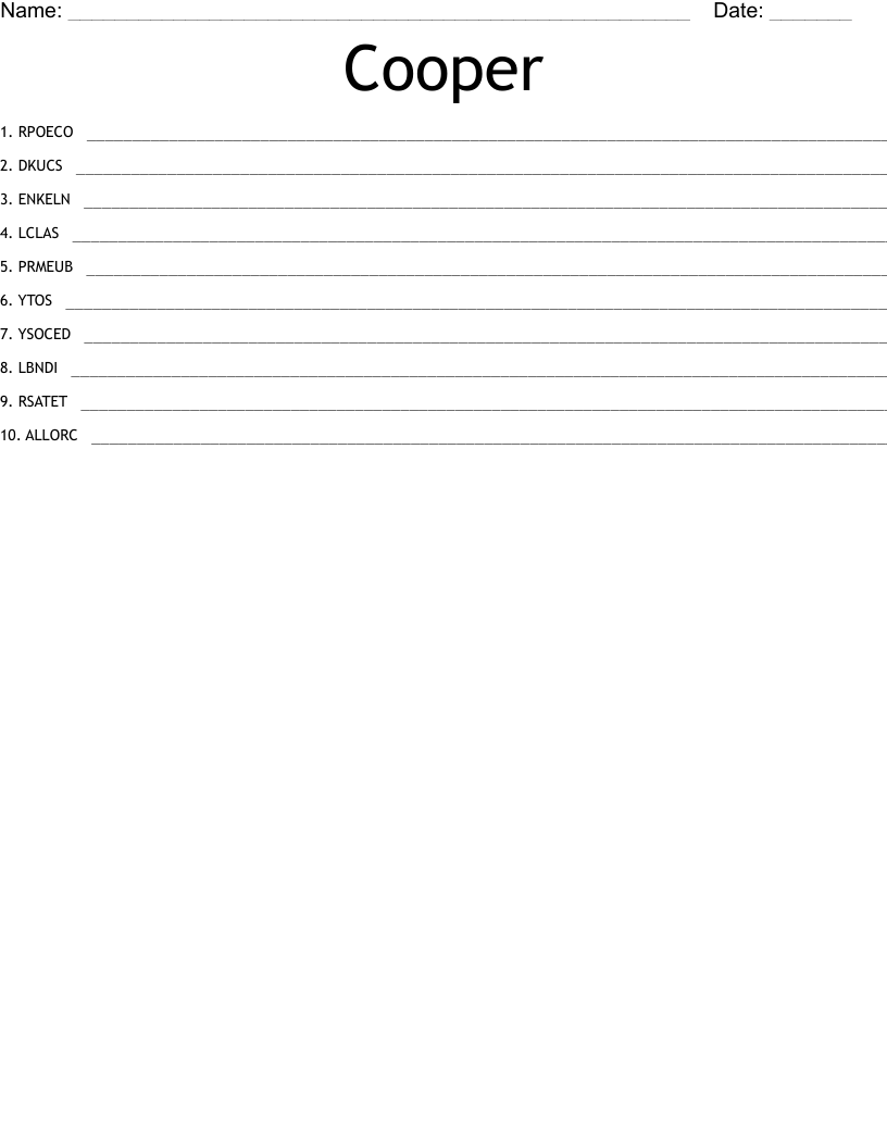 Cooper Word Scramble - WordMint
