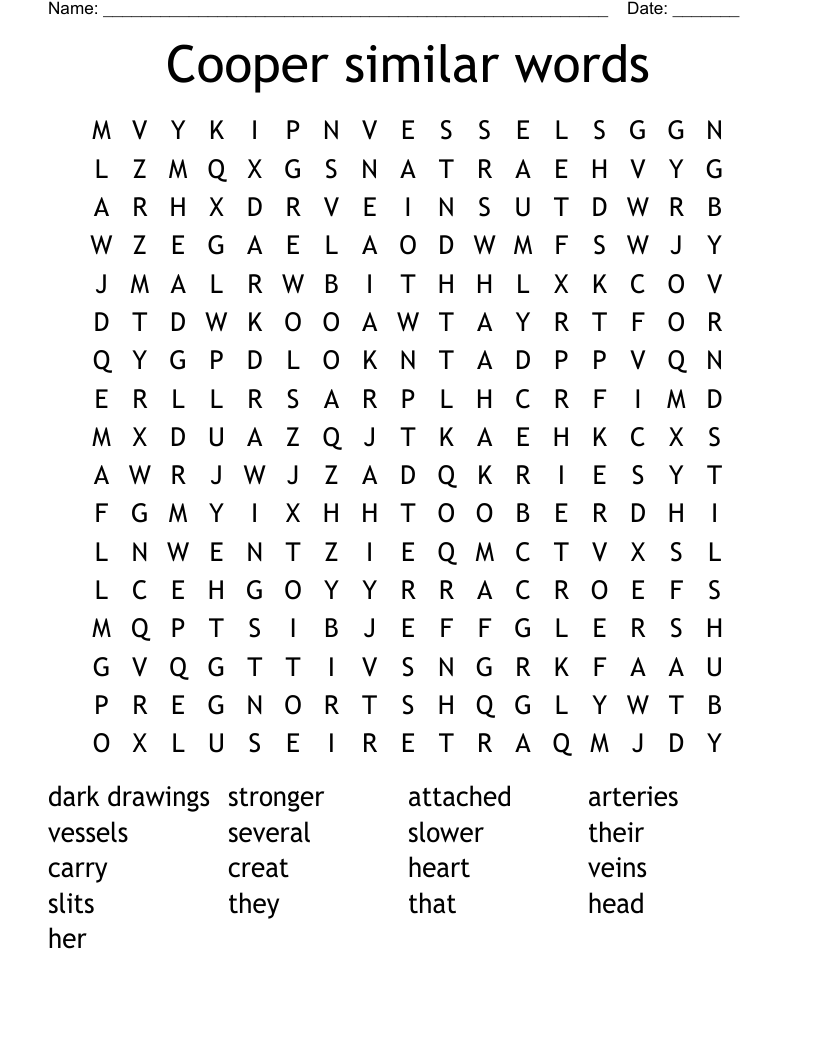 Cooper similar words Word Search - WordMint