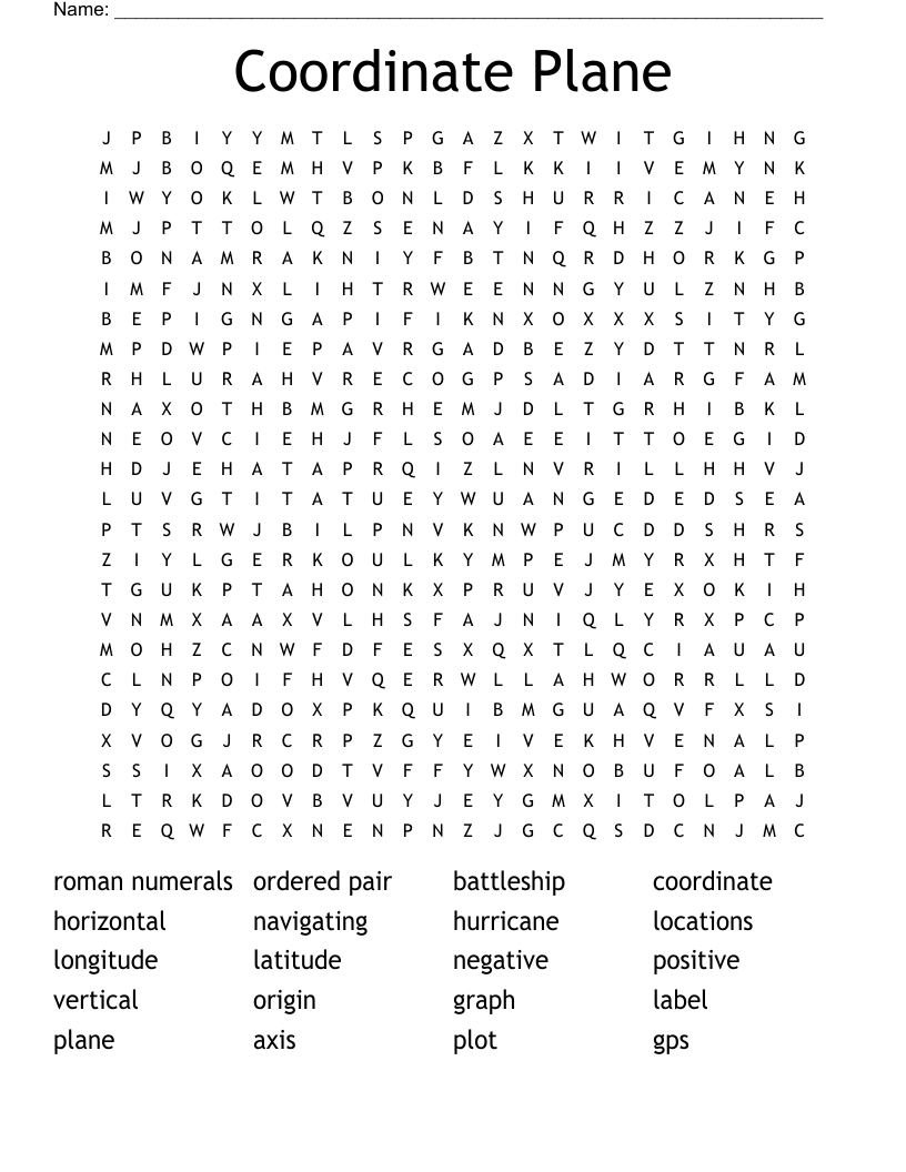 Coordinate Plane Word Search WordMint