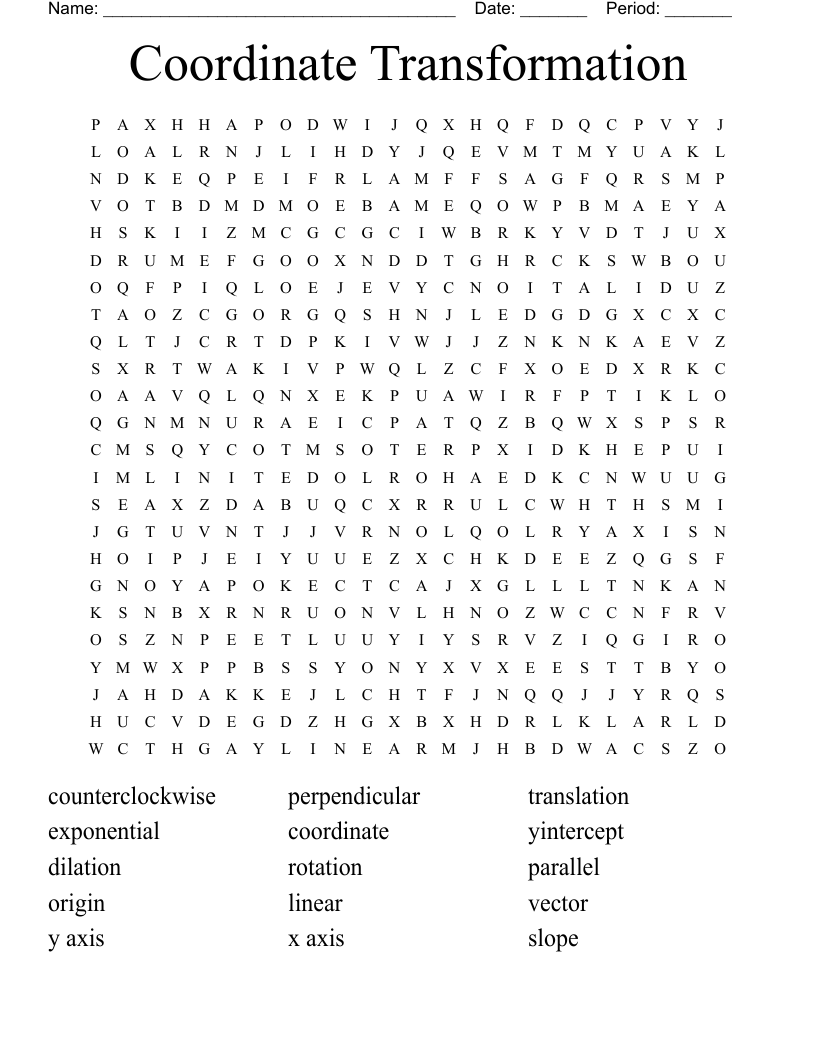 Coordinate Transformation Word Search - WordMint
