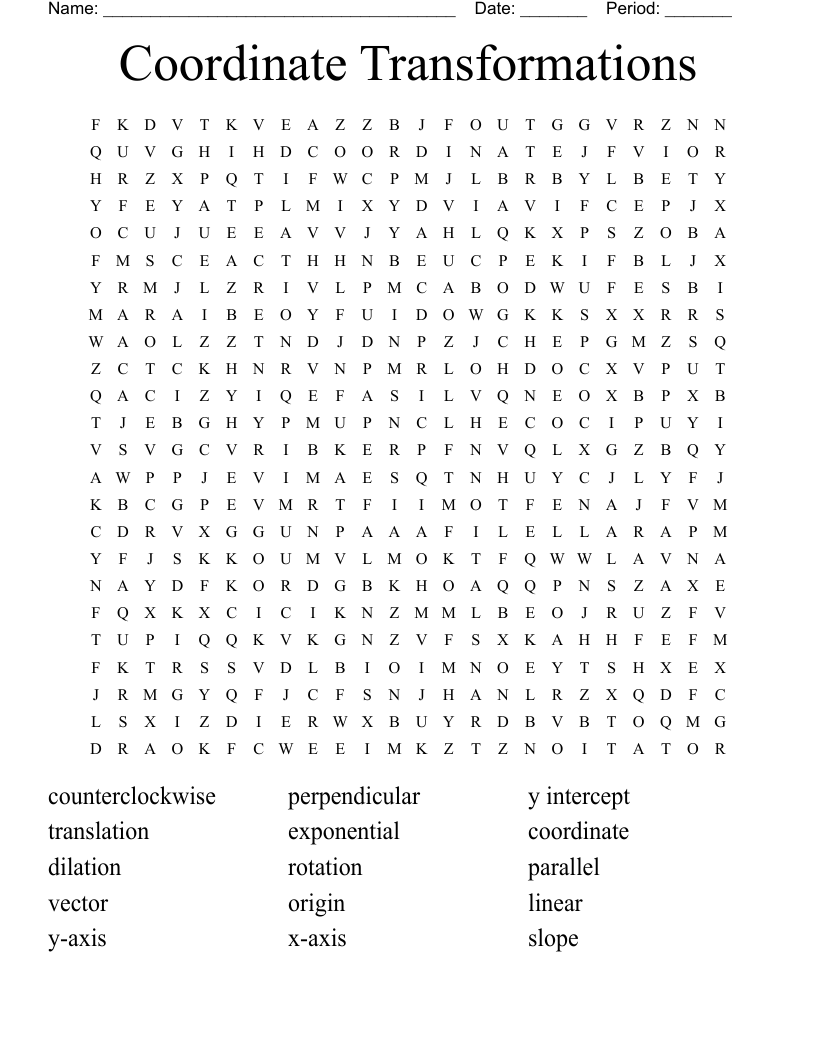 Coordinate Transformations Word Search - WordMint