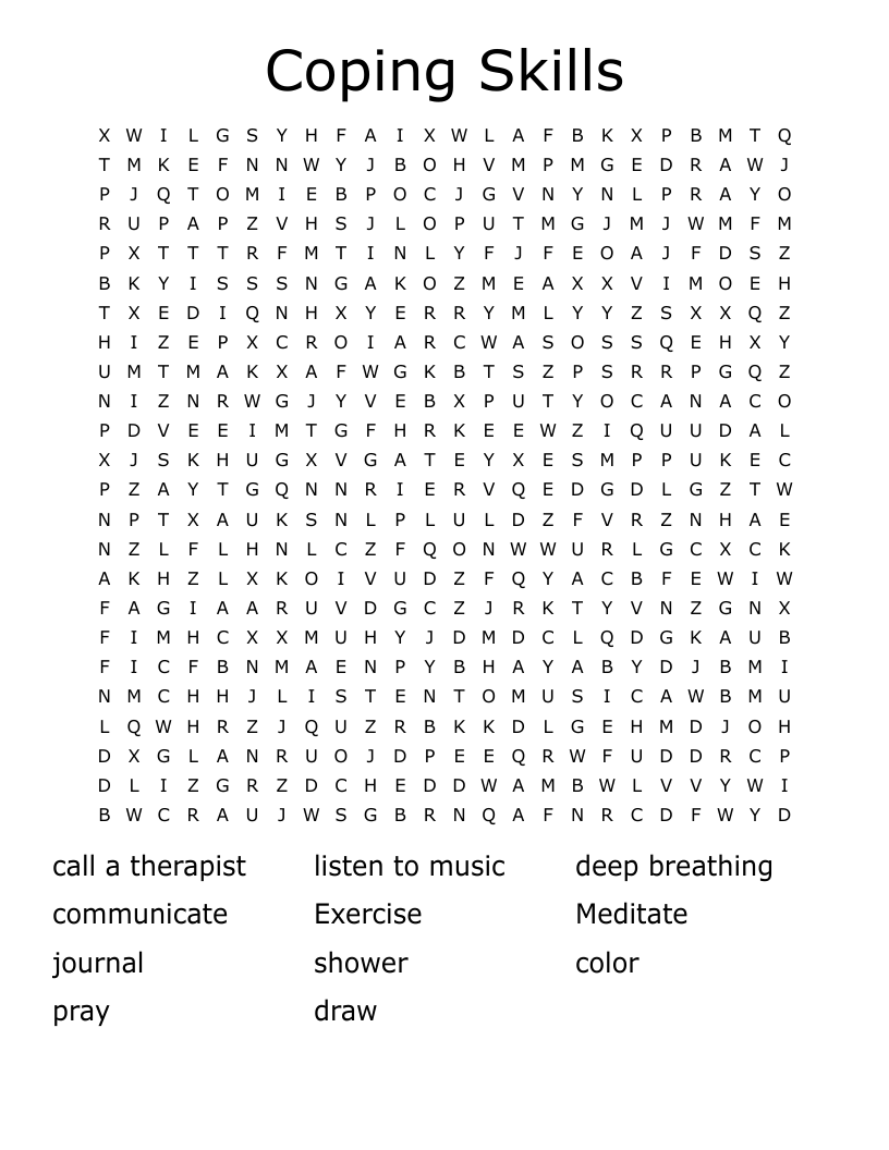 Coping Skills Word Search - WordMint