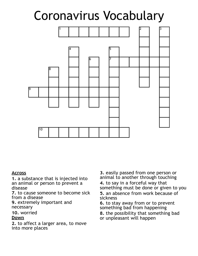 Coronavirus Vocabulary Crossword - WordMint