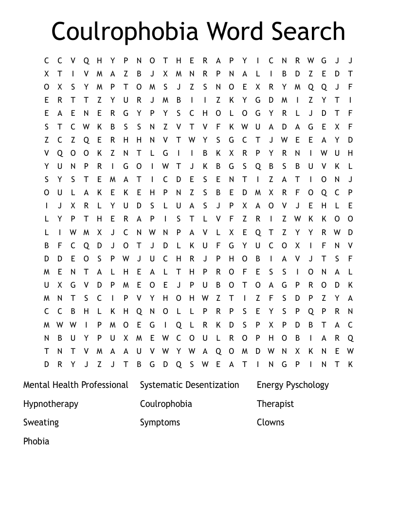 Coulrophobia Word Search - WordMint