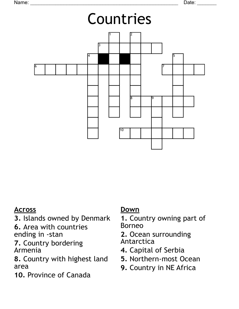 Countries Crossword - WordMint