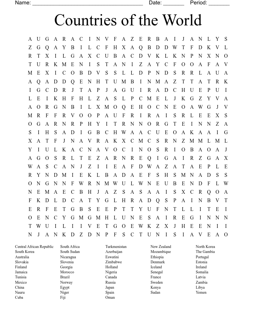 Countries Of The World Word Search WordMint