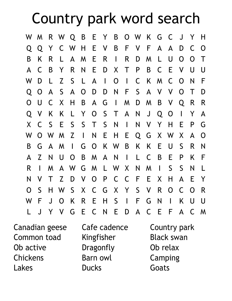 Country park word search - WordMint