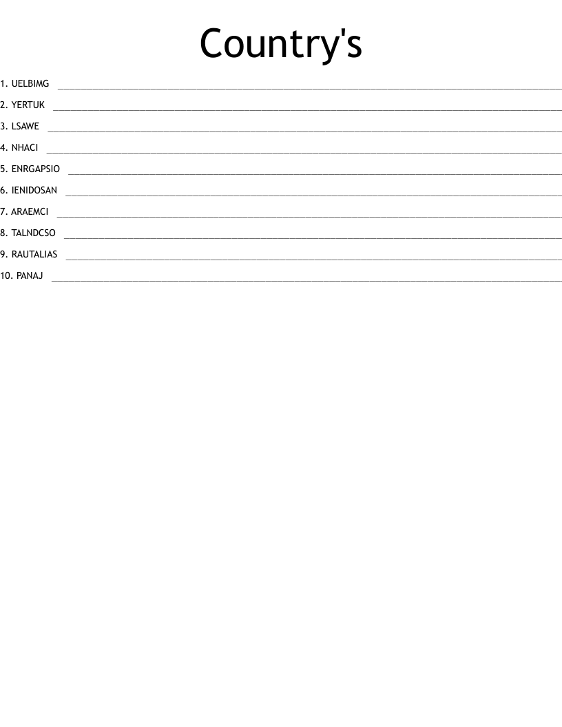 Country's Word Scramble - WordMint