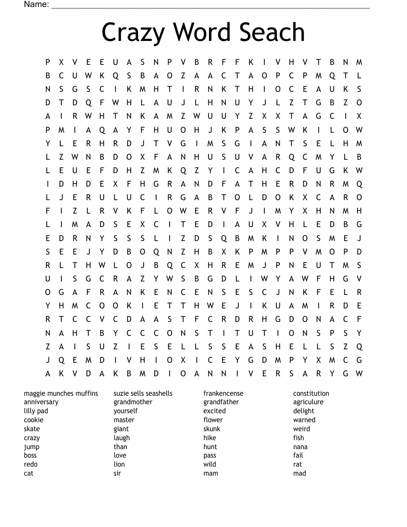 Crazy Word Seach Word Search - WordMint