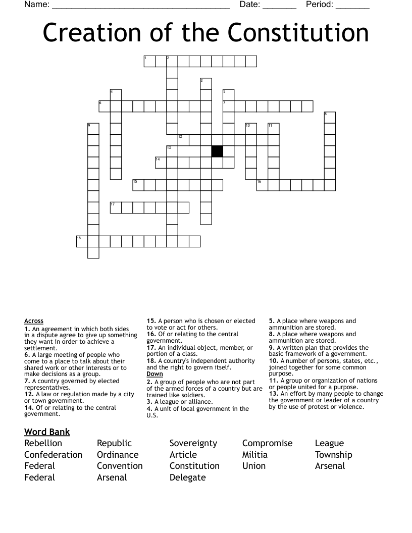 Creation of the Constitution Crossword - WordMint