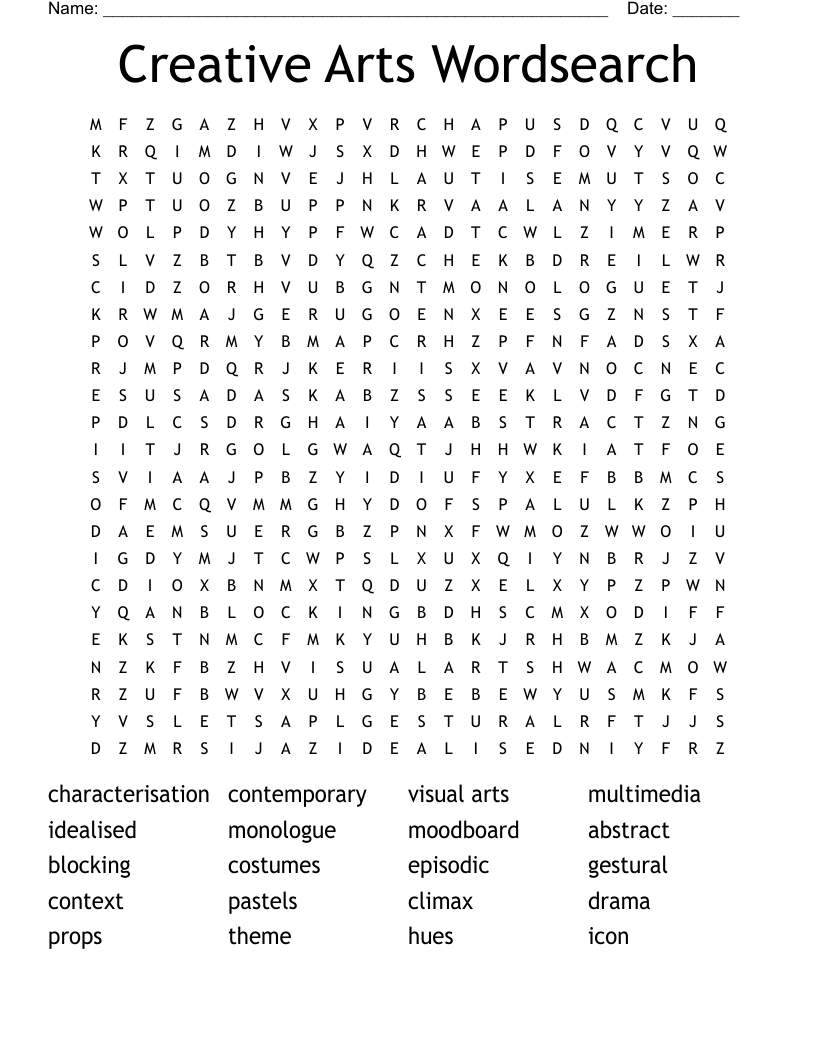 Creative Arts Wordsearch - WordMint