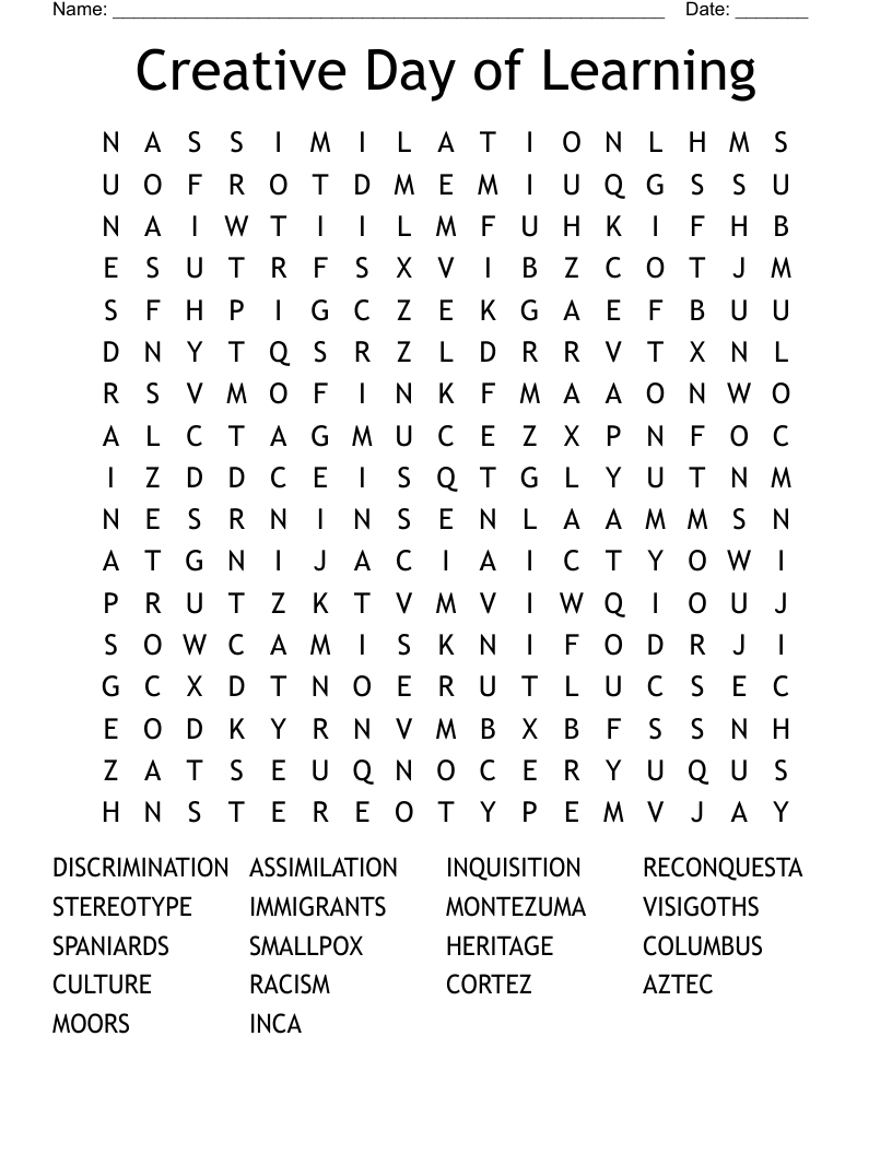 Creative Day of Learning Word Search - WordMint