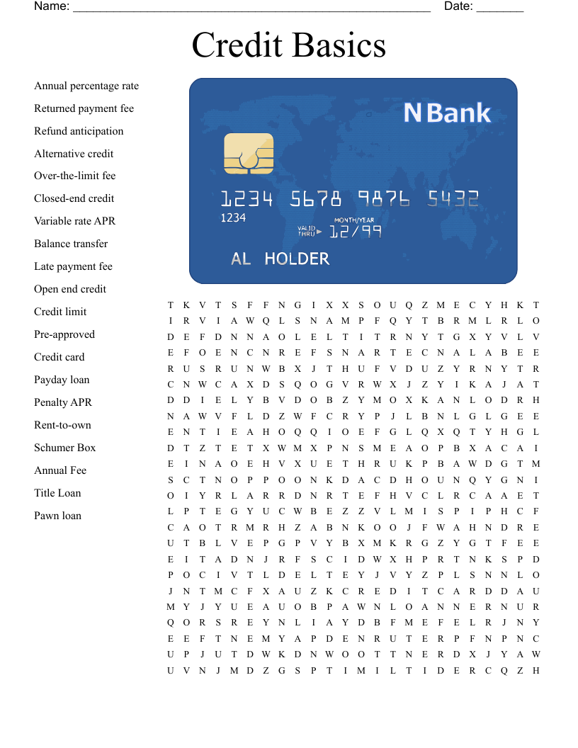 Credit Basics Word Search WordMint