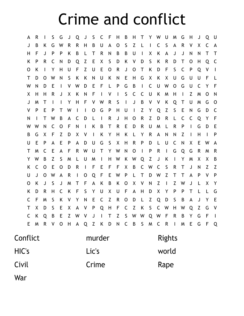 Crime and conflict Word Search - WordMint