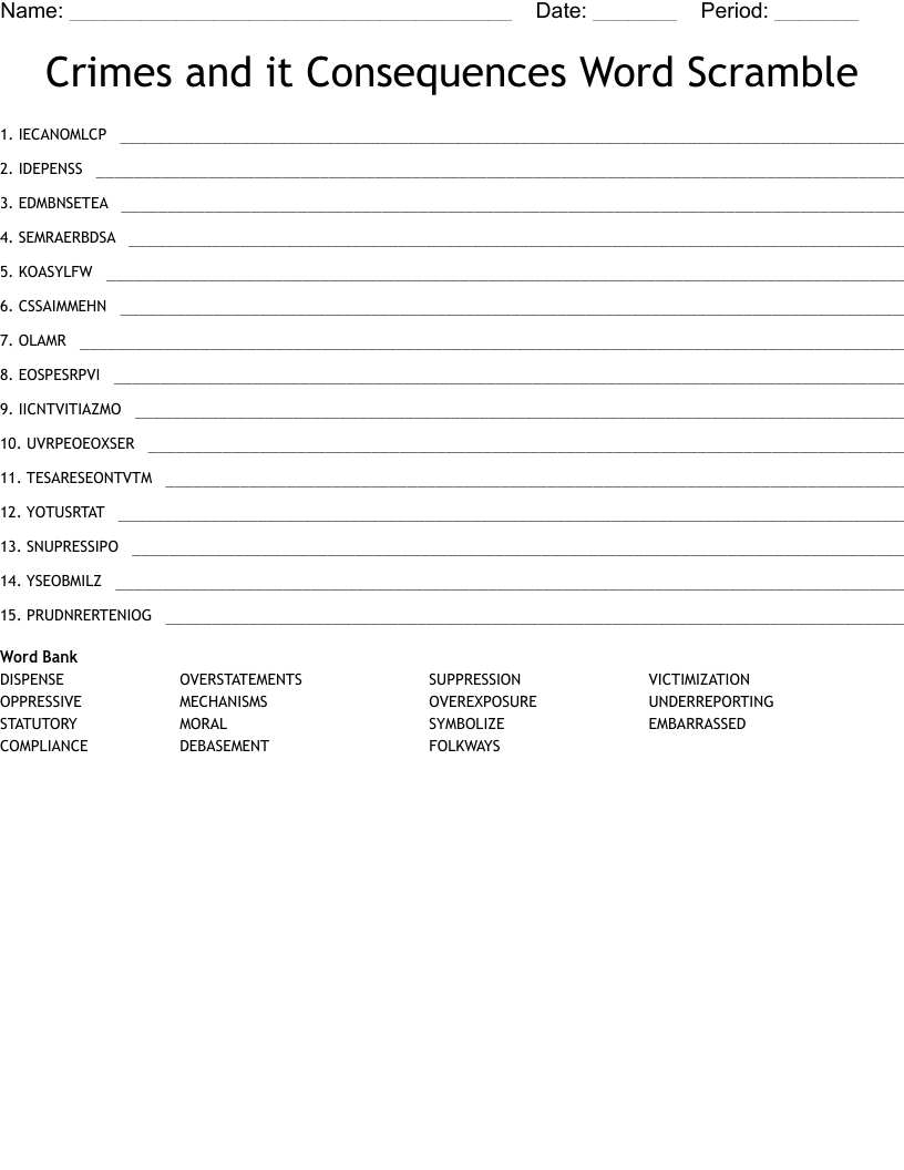 Crimes and it Consequences Word Scramble - WordMint
