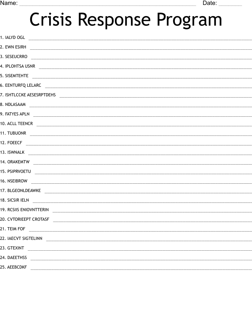 Crisis Response Program Word Scramble - WordMint