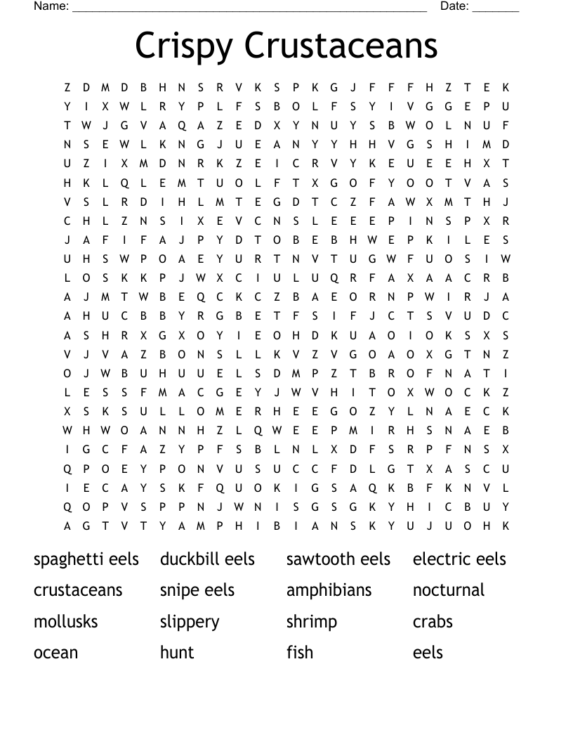 Crispy Crustaceans Word Search - WordMint