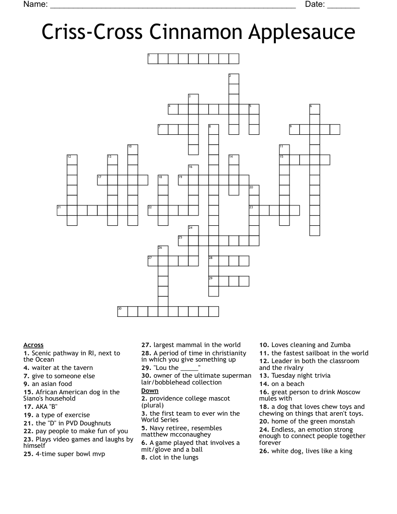Criss-Cross Cinnamon Applesauce Crossword - WordMint