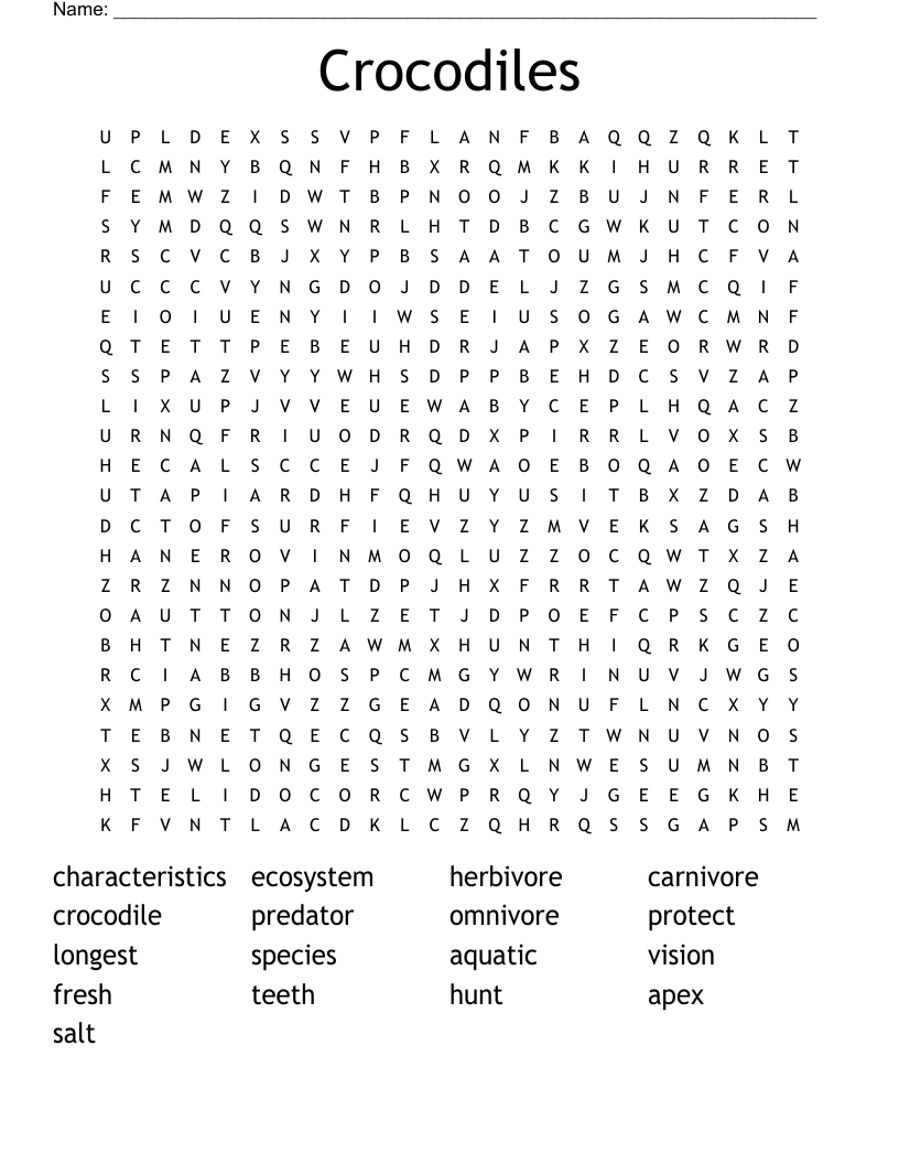 Crocodiles Word Search - WordMint