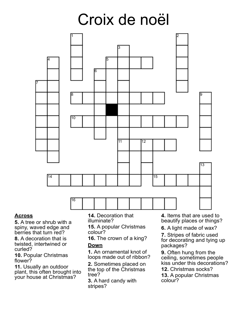 Croix de noël Crossword - WordMint