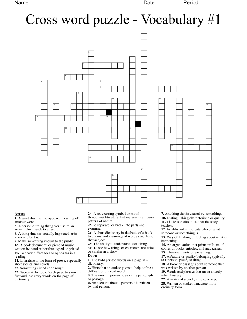 Cross word puzzle - Vocabulary #1 - WordMint