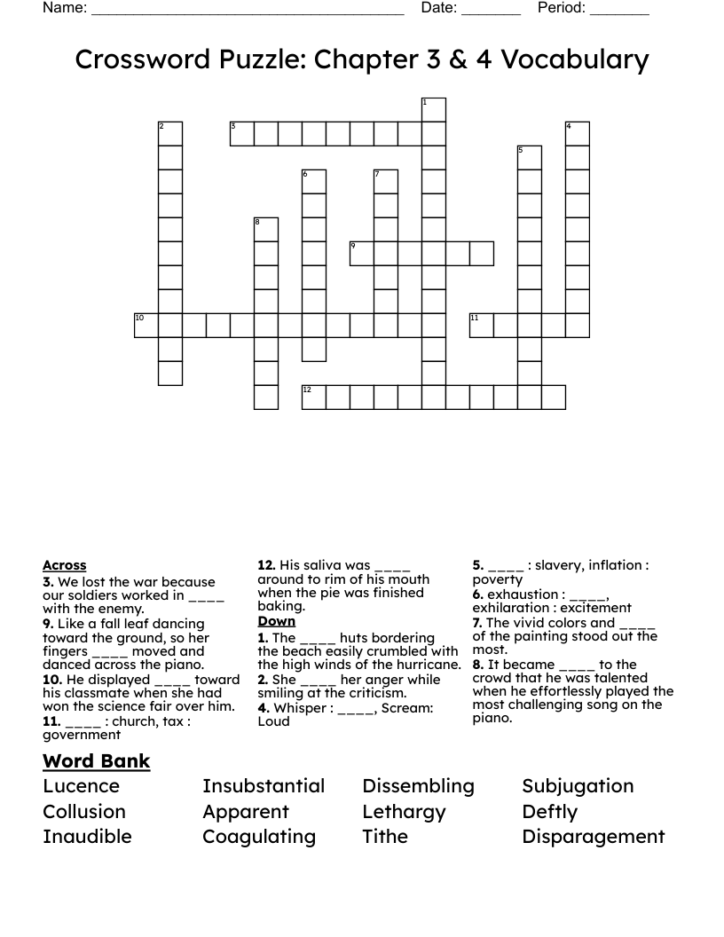 Crossword Puzzle: Chapter 3 & 4 Vocabulary - WordMint