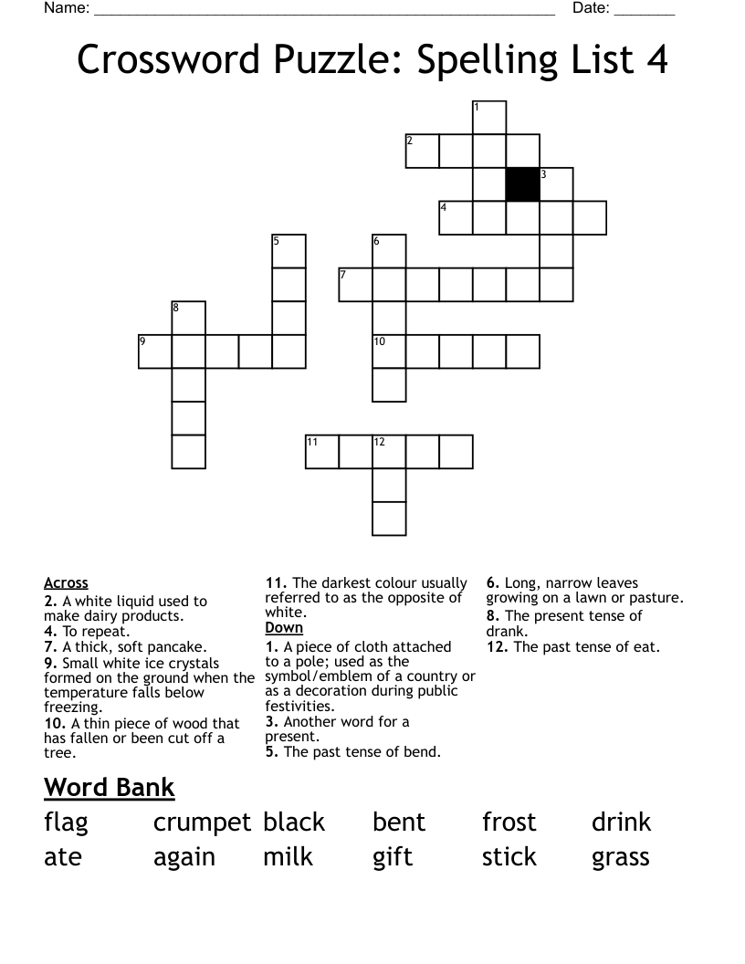 Crossword Puzzle: Spelling List 4 - WordMint