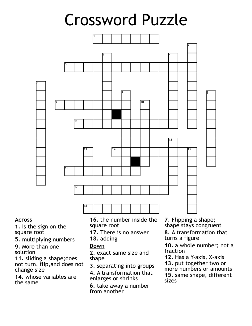 Printable Math Crossword Puzzles For Kids