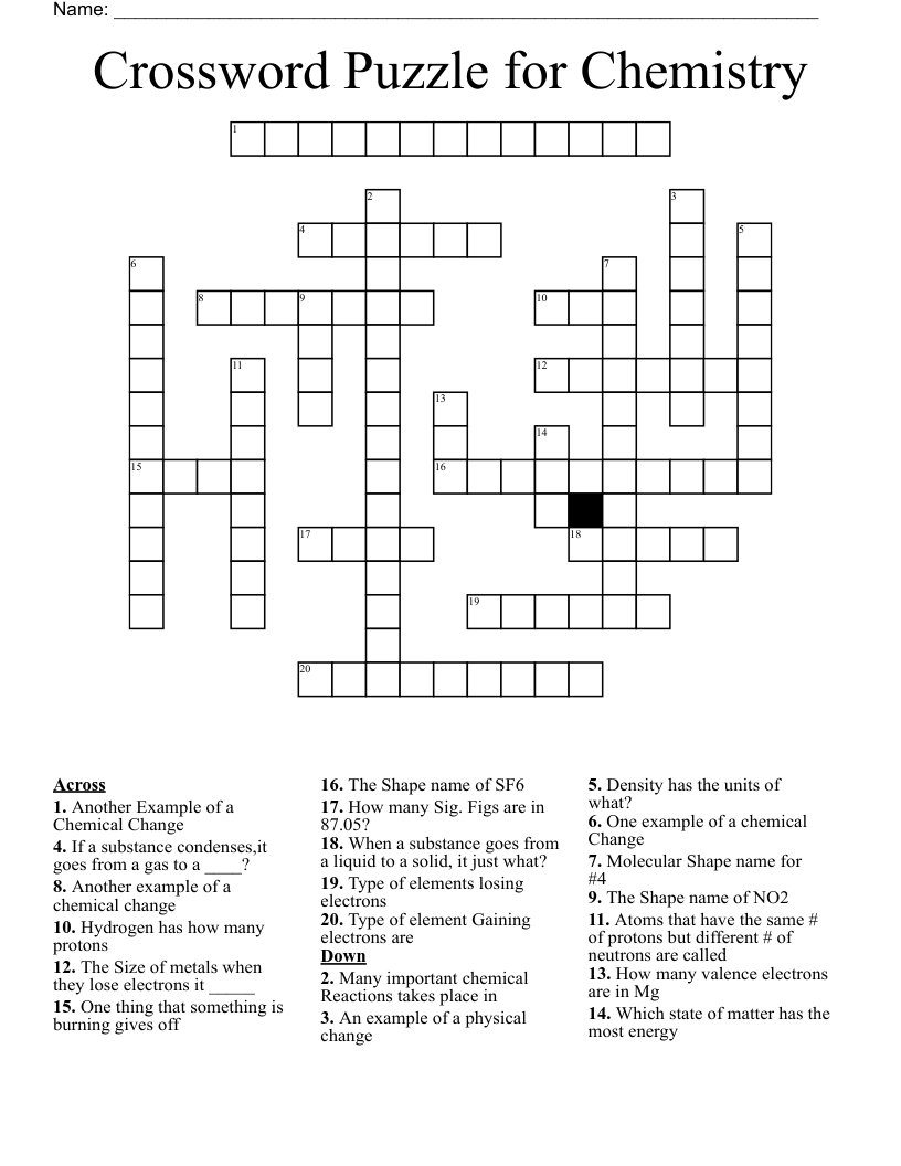 Crossword Puzzle for Chemistry - WordMint