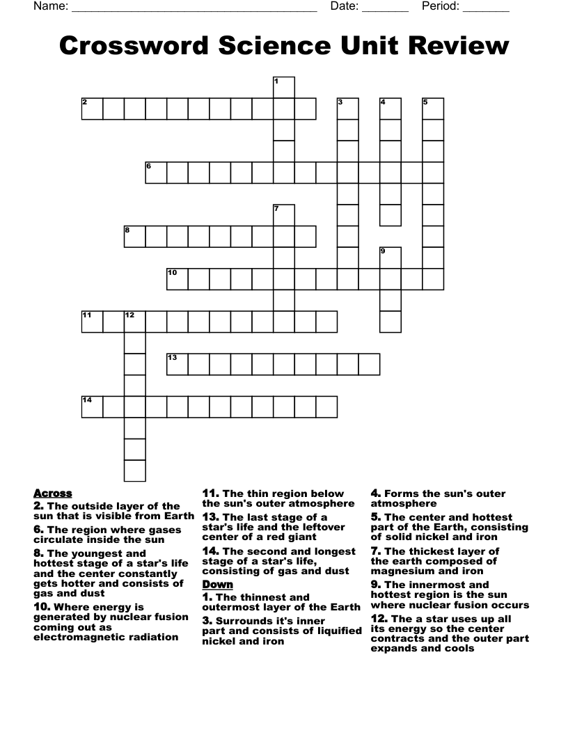 Crossword Science Unit Review - WordMint