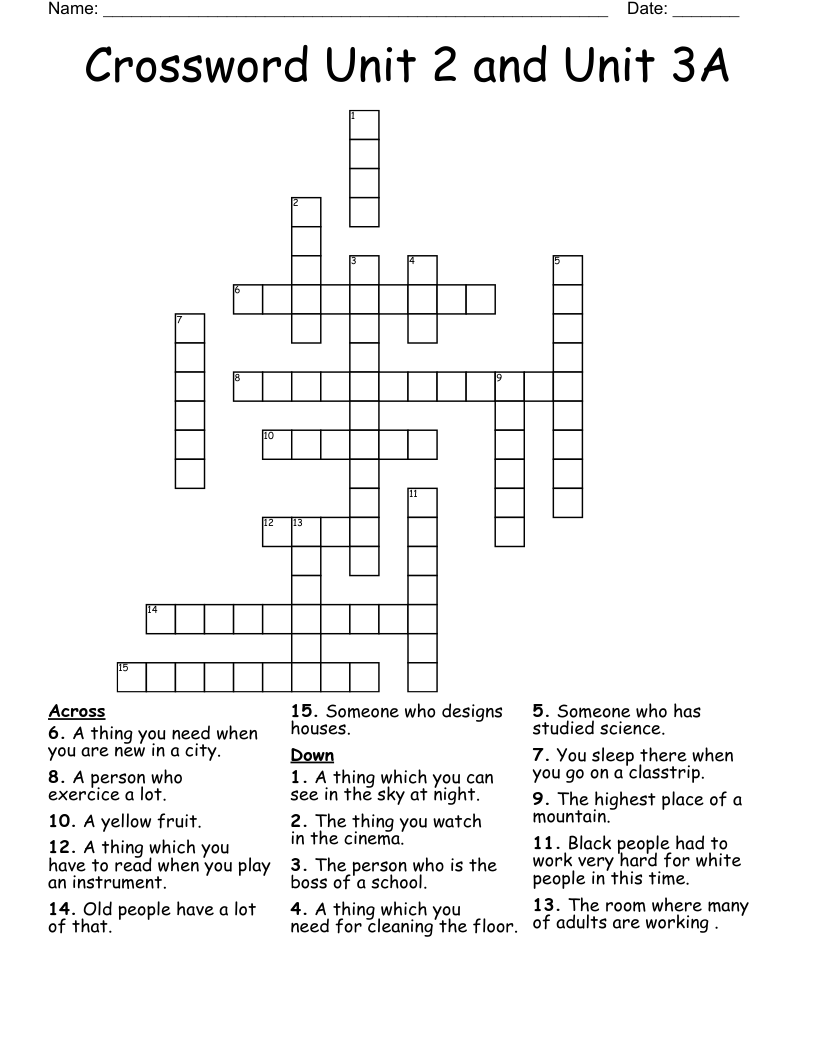 Crossword Unit 2 and Unit 3A - WordMint