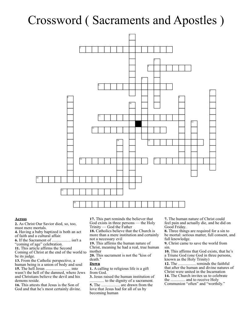 Crossword ( Sacraments and Apostles ) - WordMint